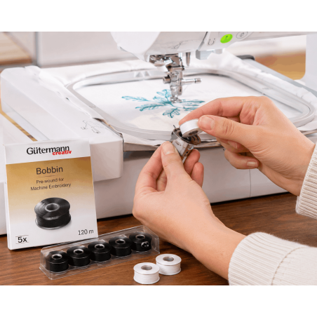 Gutermann Pre-Wound Bobbins 120m | Black or White Machine Embroidery ...