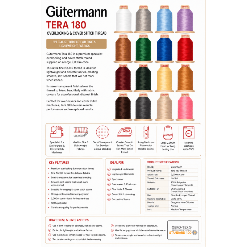 Gutermann Tera 180 Overlocking & Cover Stitch Thread 2000m