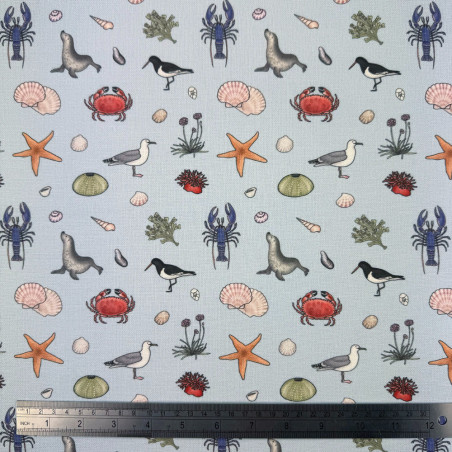 100% Cotton Fabric Emma Lawrence Designs On The Seashore 140cm Wide