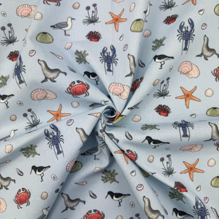 100% Cotton Fabric Emma Lawrence Designs On The Seashore 140cm Wide