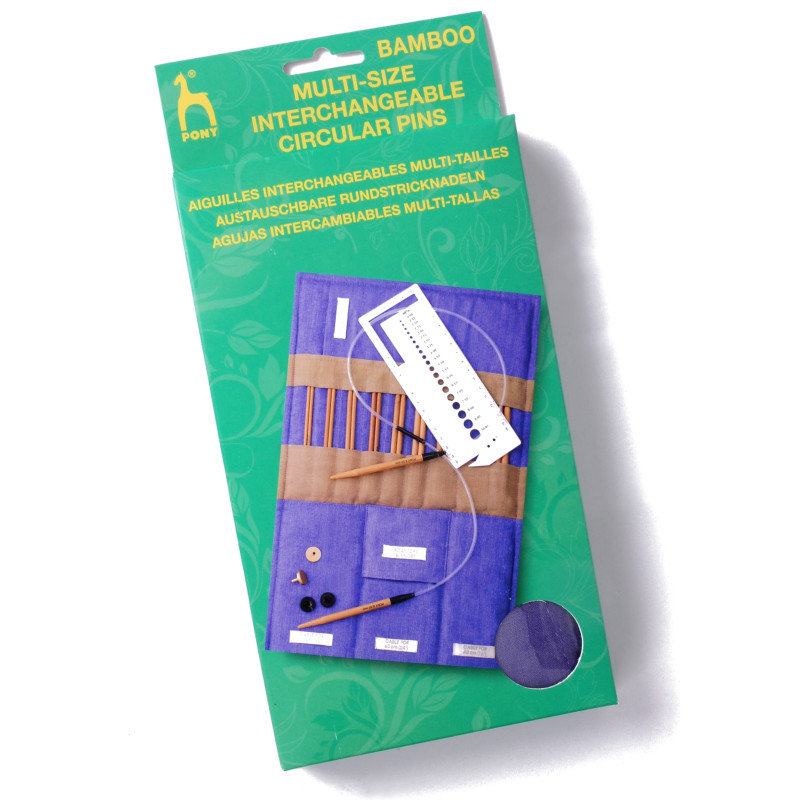 Pony Bamboo Interchangeable Circular Knitting Needle Set with Cotton Case