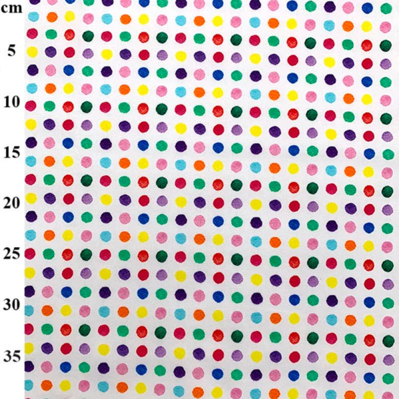 100% Cotton Poplin Fabric Rose & Hubble Rainbow Polka Dots Spots 110cm Wide
