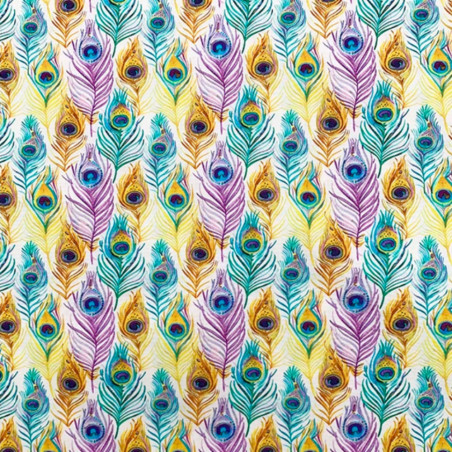100% Cotton Poplin Fabric Rose & Hubble Peacock Feathers Print 110cm Wide