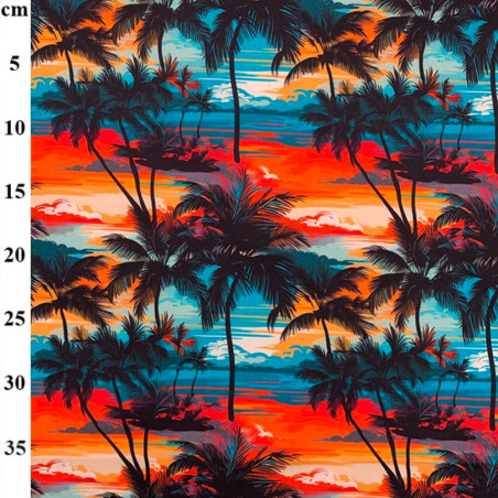 100% Cotton Poplin Fabric Rose & Hubble Tropical Sunset Palms 110cm Wide