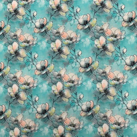 100% Cotton Poplin Fabric Rose & Hubble Scotton Drive Floral Print ...