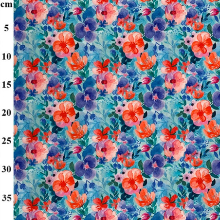 100% Cotton Poplin Fabric Rose & Hubble Oakleigh Drive Floral Flowers ...