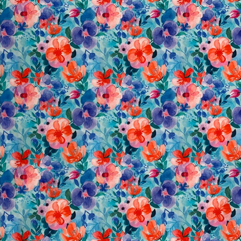 100% Cotton Poplin Fabric Rose & Hubble Oakleigh Drive Floral Flowers ...