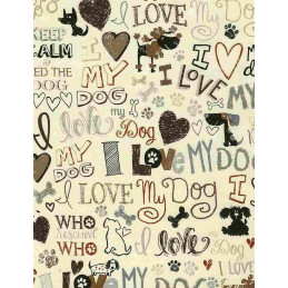 (REMNANT) 100% Cotton Fabric Timeless Treasures I Love My Dog Puppies ...