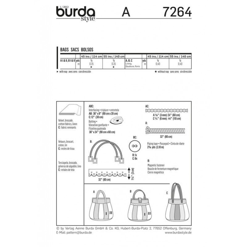 Burda Bag Fabric Sewing Pattern 7264