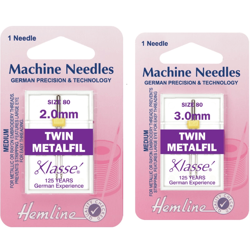 Hemline Twin Metalfil Sewing Machine Needles Klasse