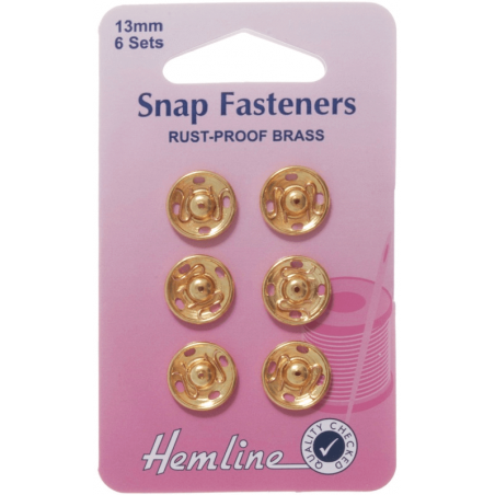 Hemline 9, 11 & 13mm Sew On Snap Press Studs Fasteners Gold