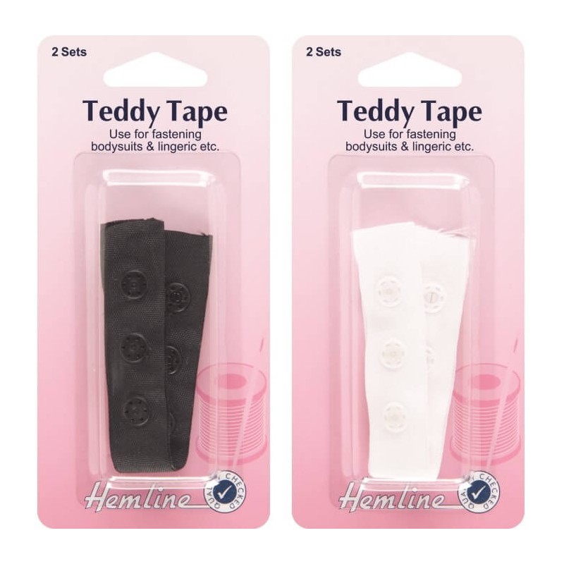 Hemline 2 x 90mm Teddy Tape / Snap Tape 100% Cotton Tape Press Snap...