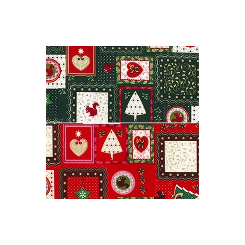 100% Cotton Fabric Christmas Xmas Stamps Patchwork Squares 135cm Wide