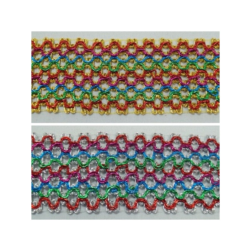 1 Metre 50mm Metallic Multi Colour Weave Flat Braid Trim Craft Acce...