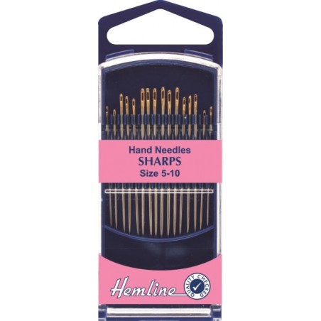 Hemline Premium Sharps Gold Eye Hand Sewing Needles In Various Sizes