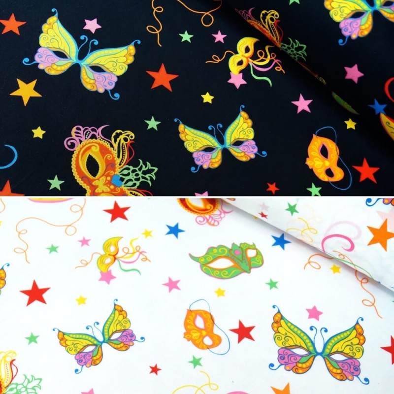 100% Cotton Poplin Fabric Masquerade Ball Mask Carnival Parade 145c...