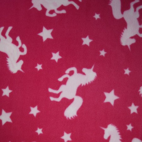 Polar Fleece Anti Pil Fabric White Unicorn Silhouettes & Stars Print
