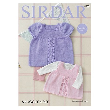 Sirdar Knitting Pattern 4885 Baby Girl Dress Pinafore Snuggly 4 PLY