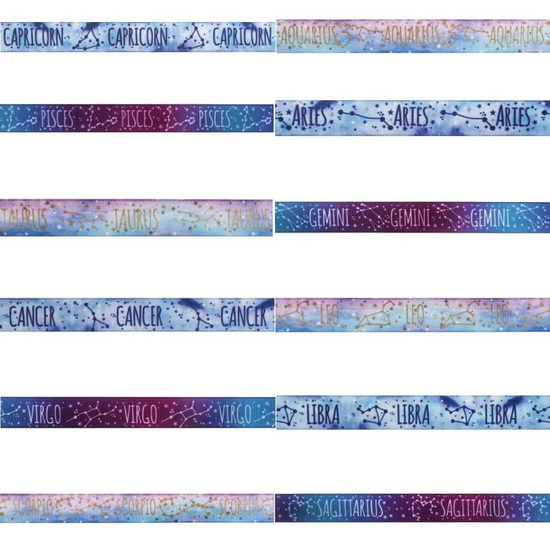 1 Metre x 15mm Zodiac Star Signs Polyester Satin Ribbon Gift Craft ...
