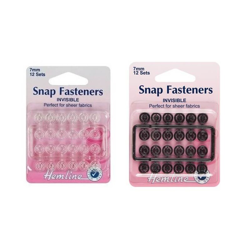 Hemline 7mm Sew On Snap Press Stud Fasteners Invisible Black or Clear
