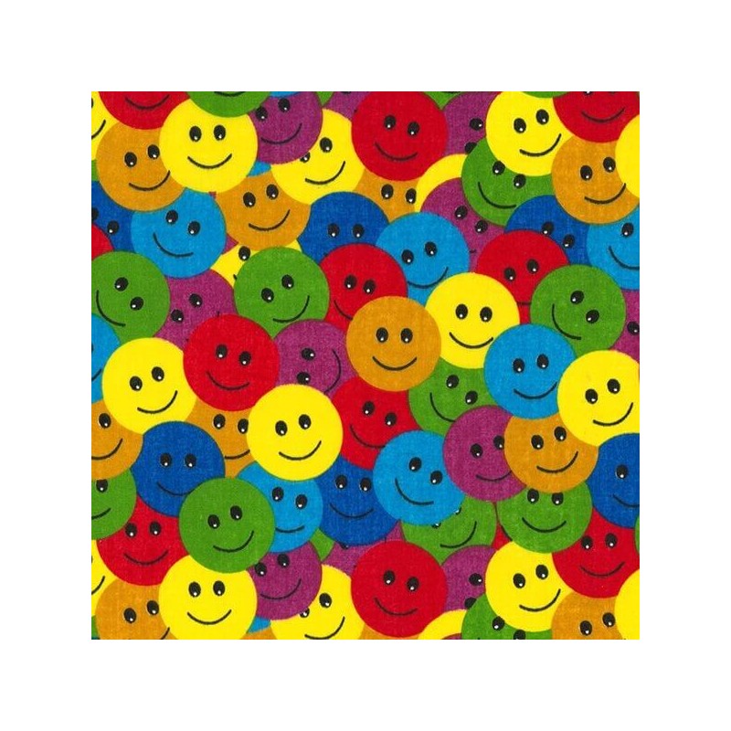Polycotton Fabric Multi Coloured Smiley Faces Happy Smiles Craft Ma...