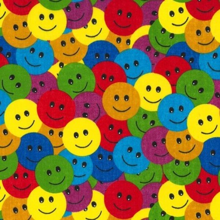 Polycotton Fabric Multi Coloured Smile Faces Happy Smiles Craft Material