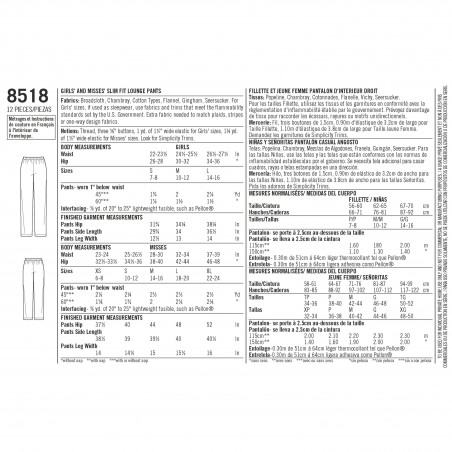 Simplicity Sewing Pattern 8518 Girls and Misses Slim Fit Lounge Tro...