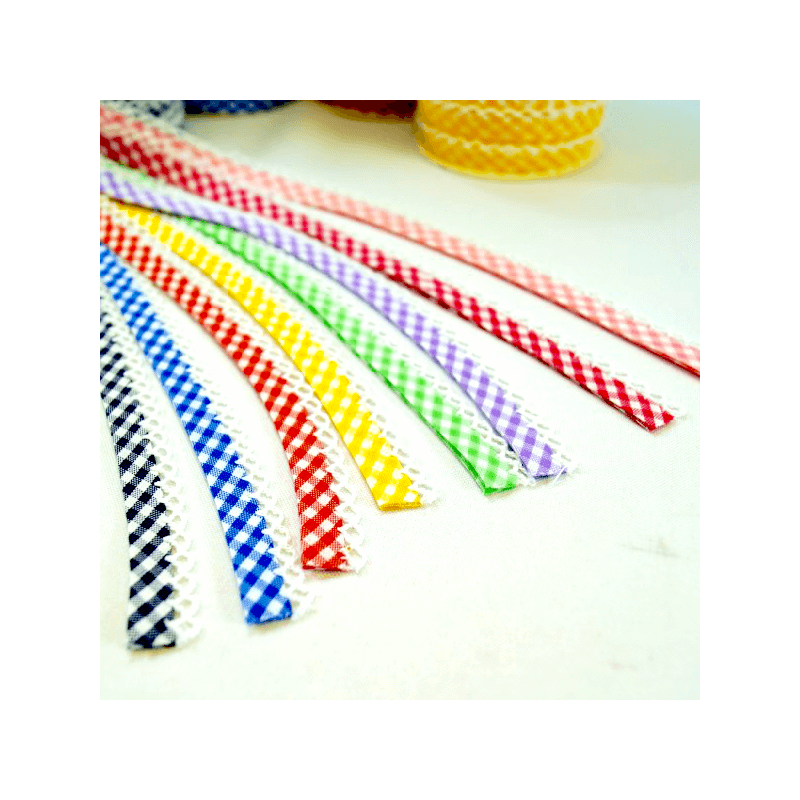 12mm Fany Lace Edge Trim Gingham Check Double Fold Bias Binding