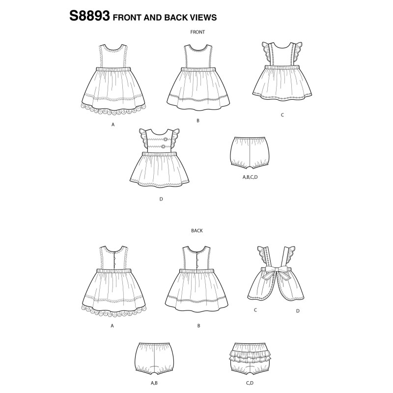 Simplicity Babies Baby Pinafore Dress and Bloomers Sewing Pattern 8893