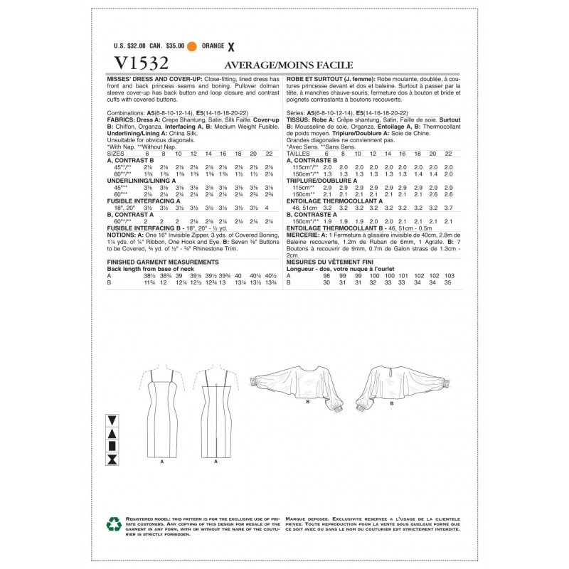 Vogue Sewing Pattern V1532 Women's Slip Dress and Embellished Cover Up