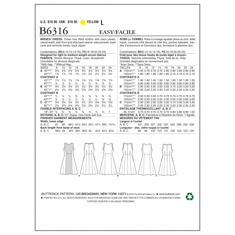 Butterick Sewing Pattern 6316 Misses' Fit & Flare Evening Dresses
