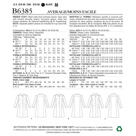Butterick Sewing Pattern 6385 Misses' Funnel Neck Peter Pan Pointed...