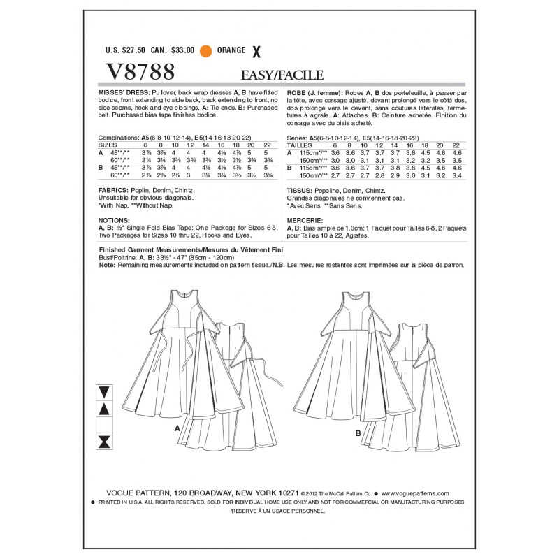 Vogue Sewing Pattern V8788 Women's Vintage Dress