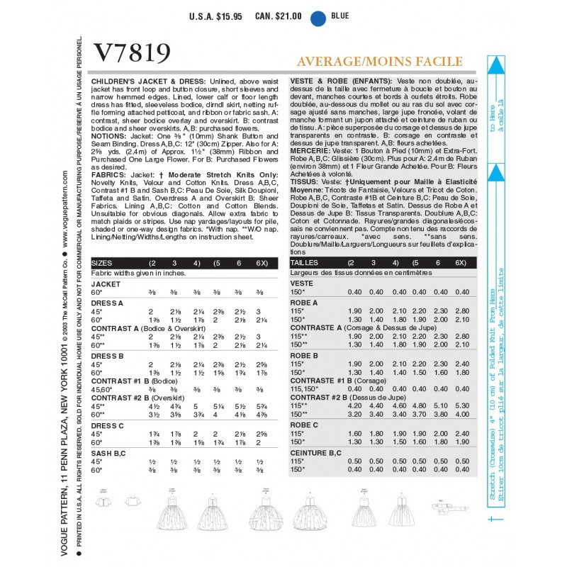 Vogue Sewing Pattern V7819 Girl's Special Occasion Dresses with Bolero