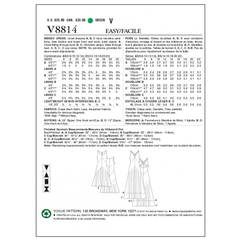 Vogue Sewing Pattern V8814 Women's Evening Dress Special Occasion