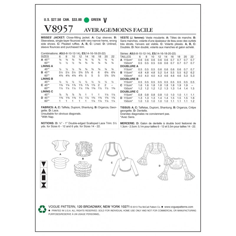 Vogue Sewing Pattern V8957 Women's Jacket