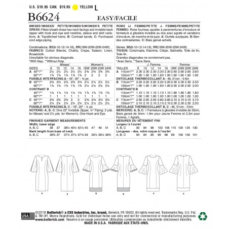 Butterick Sewing Pattern 6624 Women's Petite Dress With Flared Sleeves
