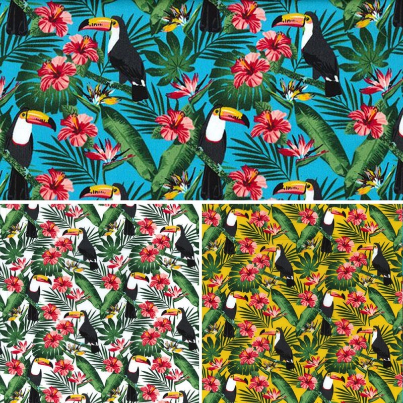 100% Cotton Poplin Fabric Rose & Hubble Toucan Birds Perched Fern L...