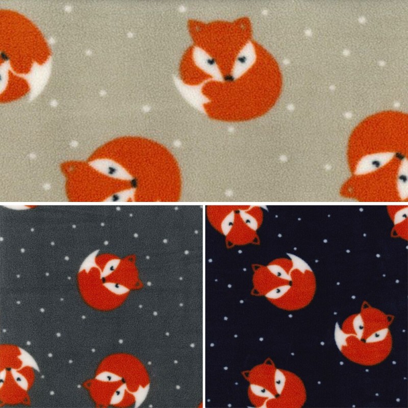 Polar Fleece Anti Pil Fabric Sleeping Foxes Woodland Animals Polka Dots ...