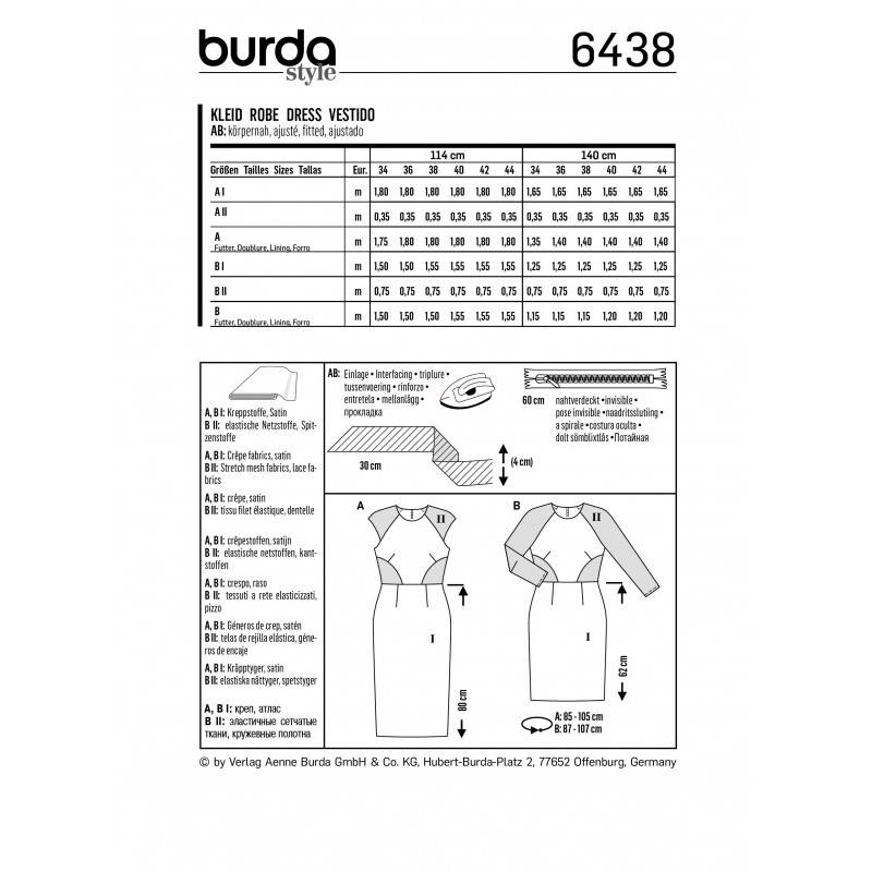 Burda Sewing Pattern 6438 Woman's Figure Fitted Formal Office Dress