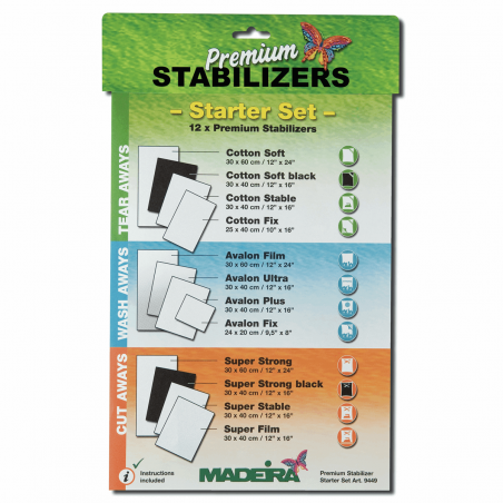 Madeira Premium Stabilizer Starter Kit – 12 Assorted Samples with Guide