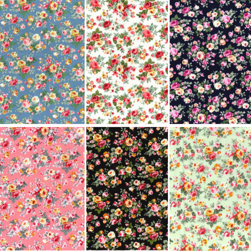 100% Cotton Poplin Fabric Rose & Hubble Watermill's Rose Bush Floral ...