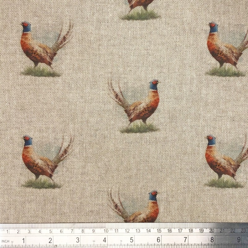 Cotton Rich Linen Look Fabric Digital Elegant Pheasant Bird Upholstery ...