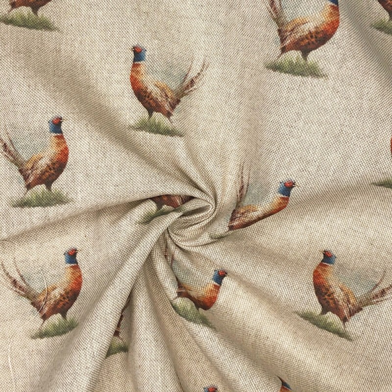 Cotton Rich Linen Look Fabric Digital Elegant Pheasant Bird Upholstery ...