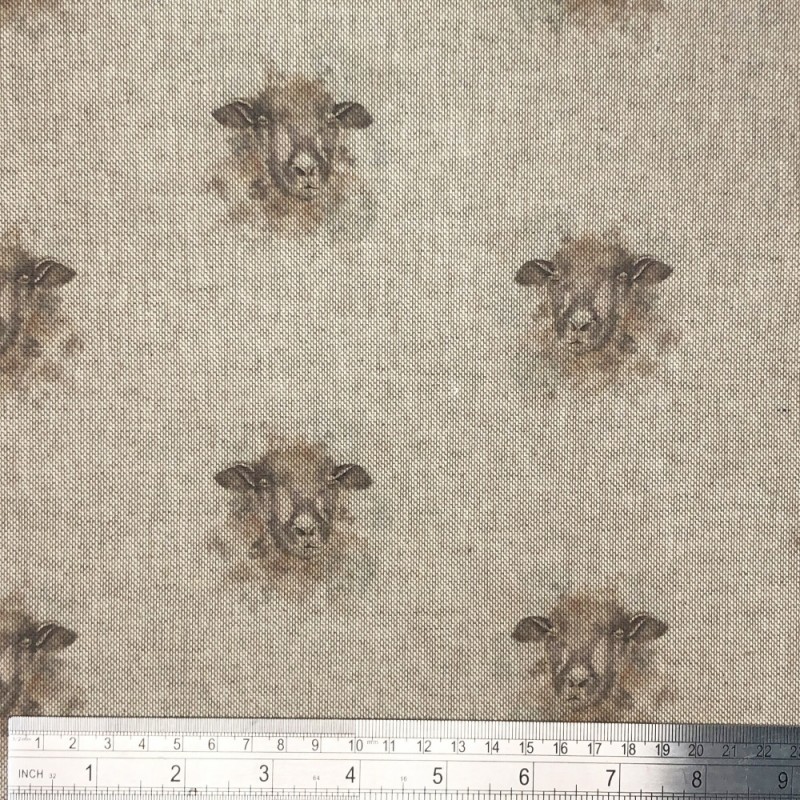 Cotton Rich Linen Look Fabric Digital Sheep Farm Animal Upholstery Panel