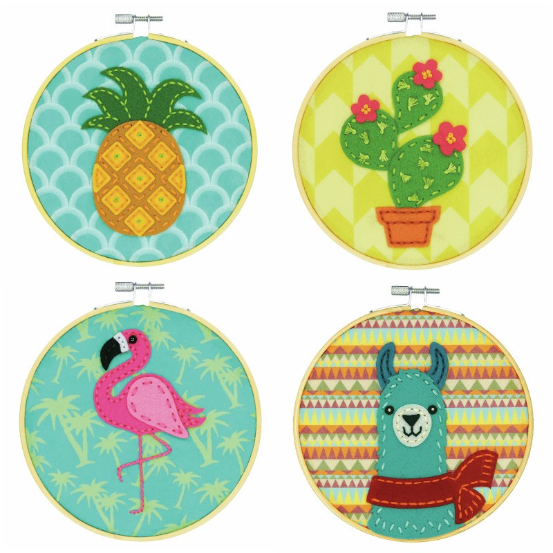 Dimensions Felt Applique Kit with Hoop Pineapple Cactus Flamingo Llama