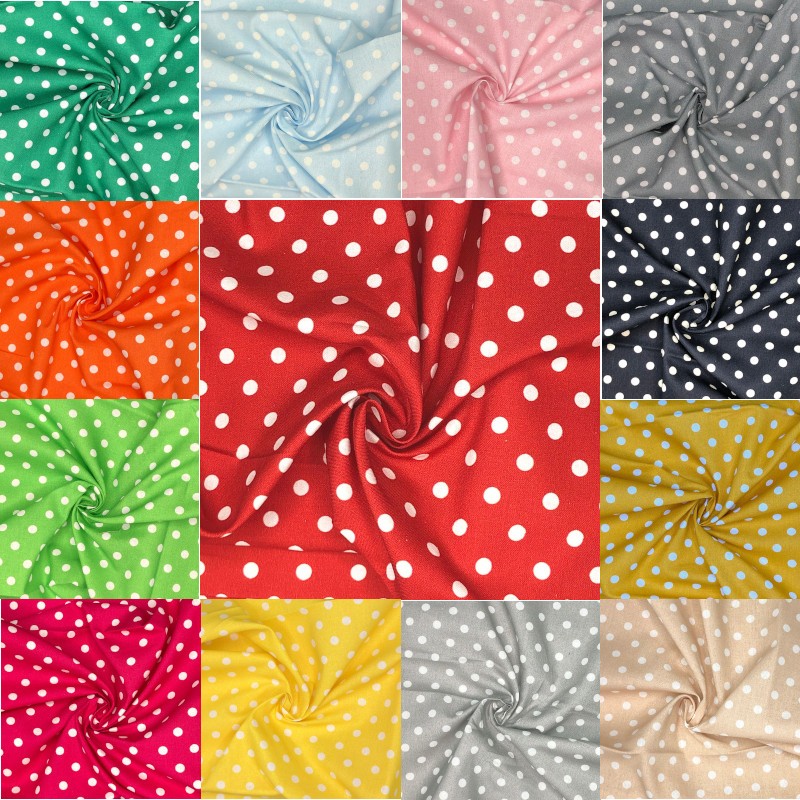 100% Cotton Fabric 8mm Polka Dots Spots 140cm Wide Crafty