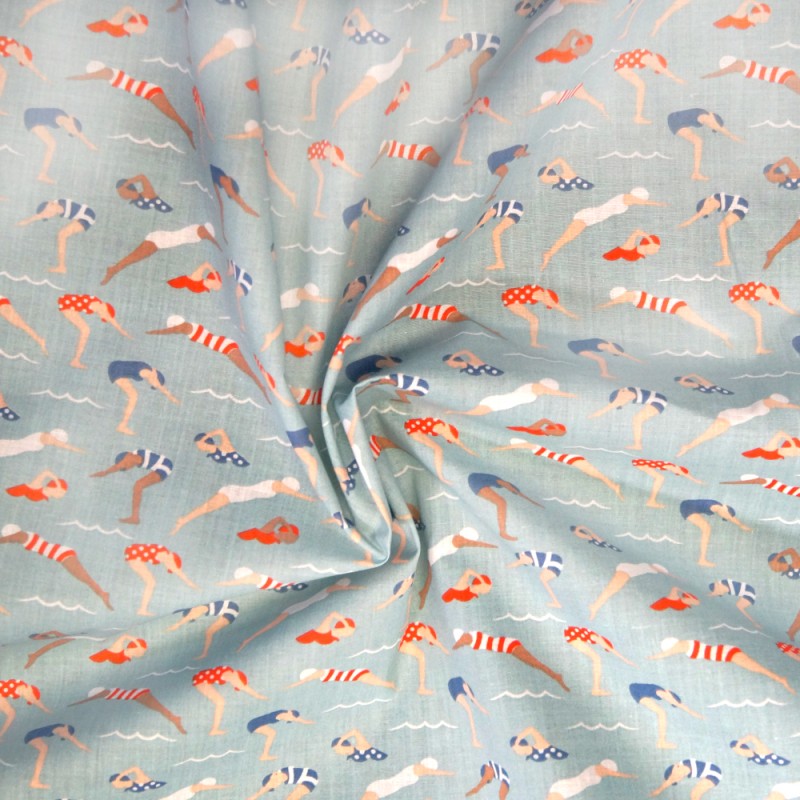 Polycotton Fabric Olympics Swimmers Swimming Sports Games