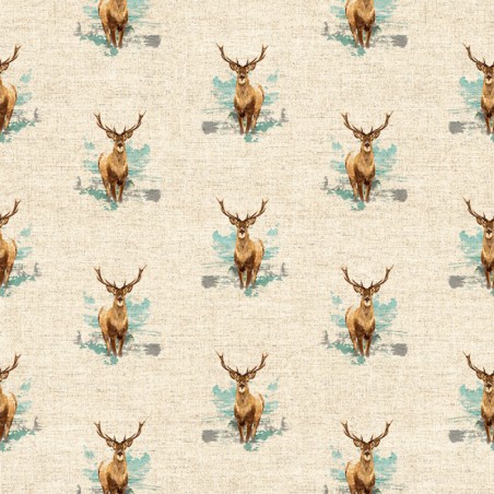 Cotton Rich Linen Look Fabric Digital Majestic Stag Deer Upholstery Panel